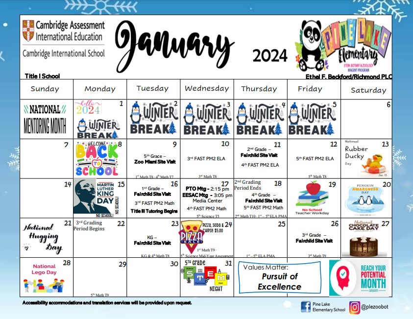 School Calendar – Pine Lake Elementary