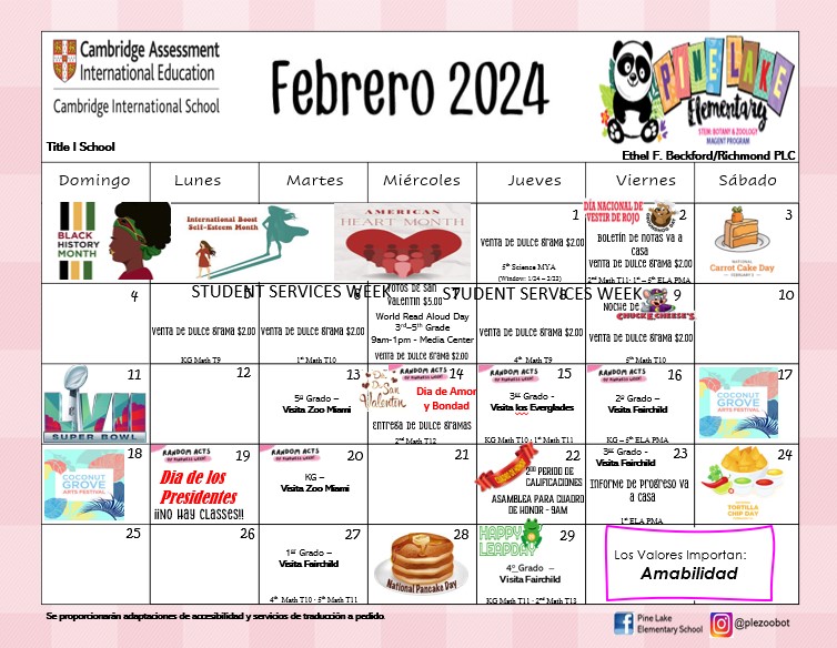 School Calendar – Pine Lake Elementary